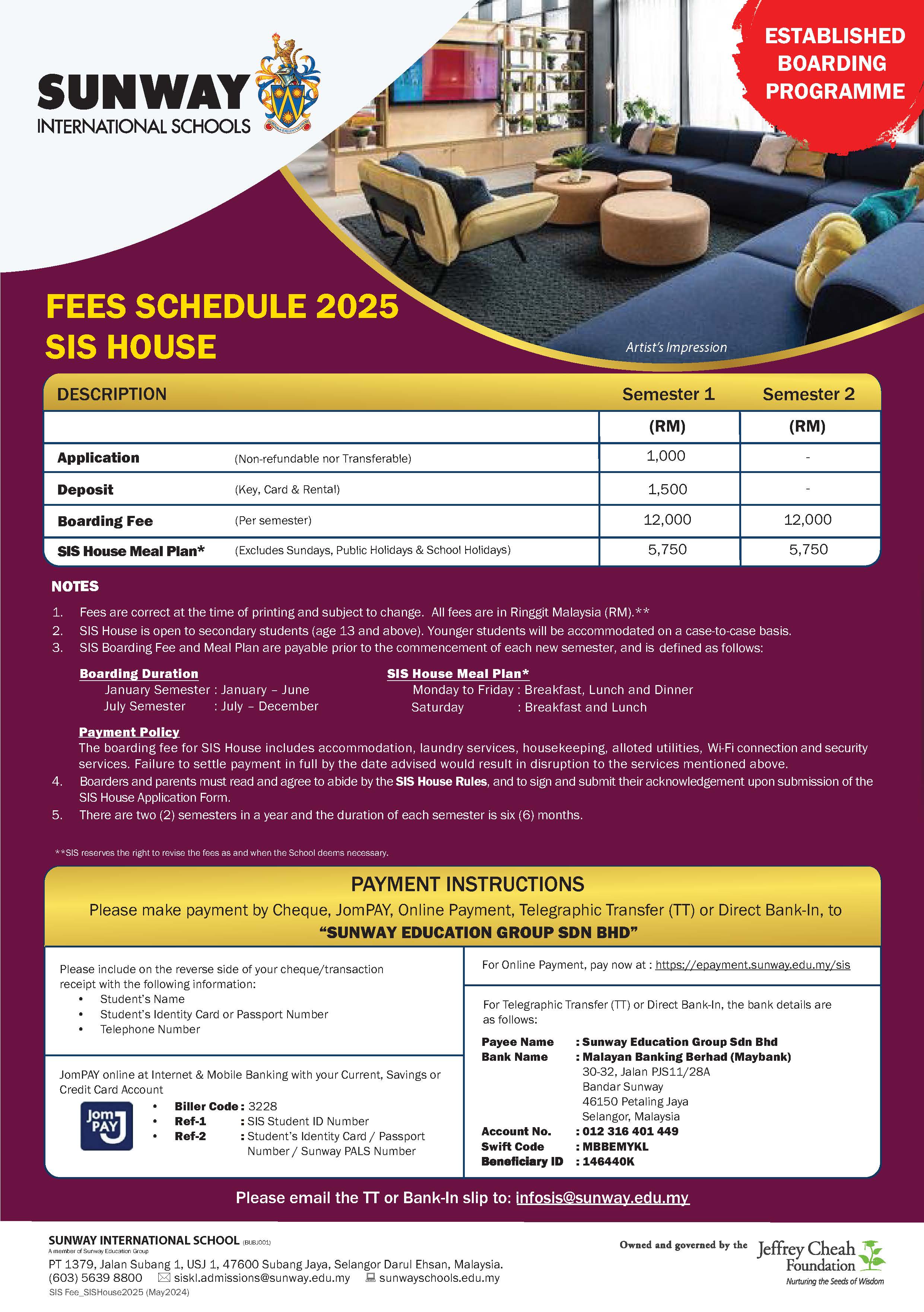 SCIS 2025 Fees with Special Waivers | Sunway International Schools